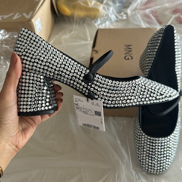 Mango | Shoes | Mango Rhinestone Mary Jane Block Heel | Poshmark